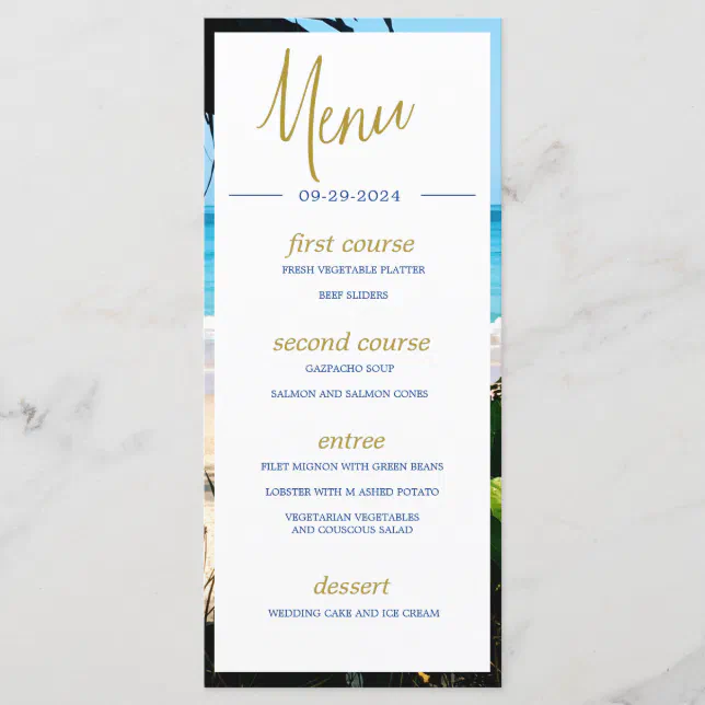 Tropical Beach Ocean Sea Summer Monogram Menu | Zazzle