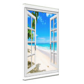 Tropical Beach Ocean View Faux Window Canvas Print | Zazzle