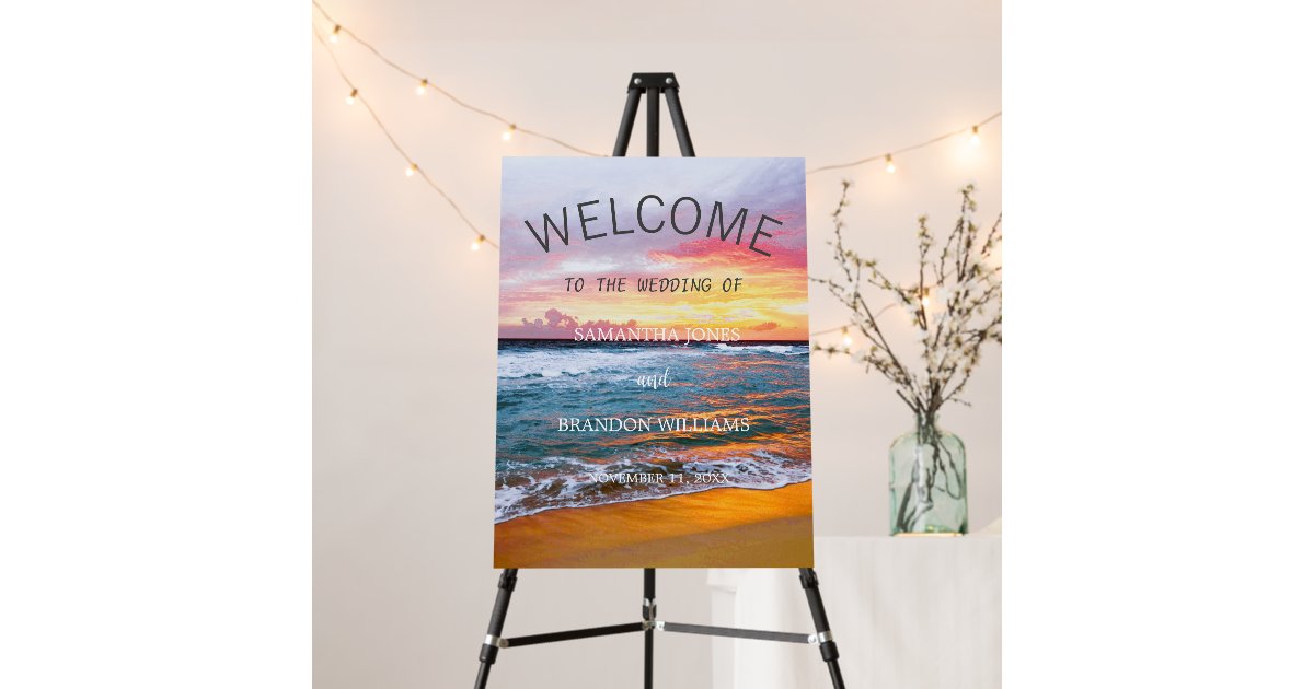 Tropical Beach Ocean Waves Wedding Welcome Sign | Zazzle