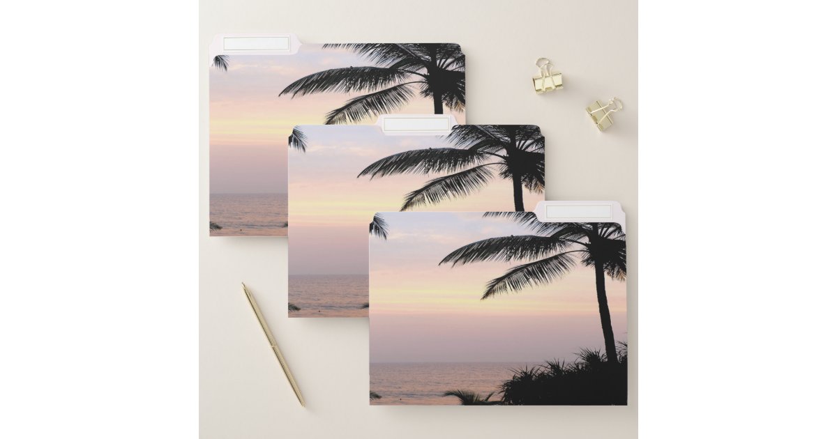 Tropical Beach, Palm,Sunset File Folder | Zazzle