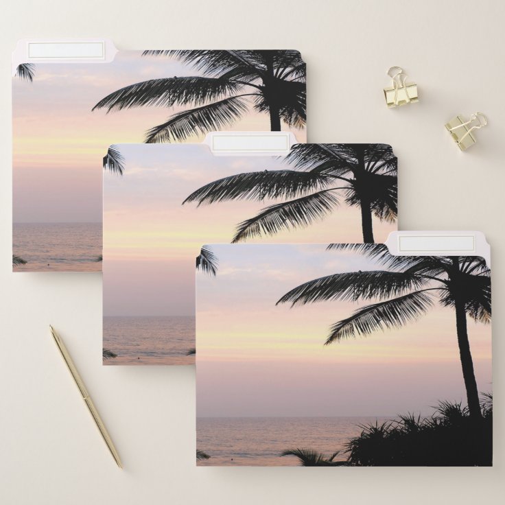 Tropical Beach, Palm,Sunset File Folder | Zazzle