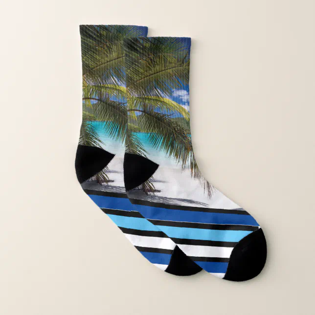 Tropical Beach Palm Tree Blue Socks | Zazzle