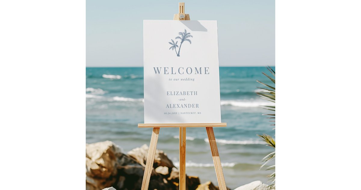 Tropical Beach Palm Tree Blue Wedding Welcome Foam Board | Zazzle