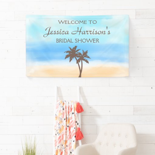 Tropical Beach Palm Tree Bridal Shower Banner | Zazzle