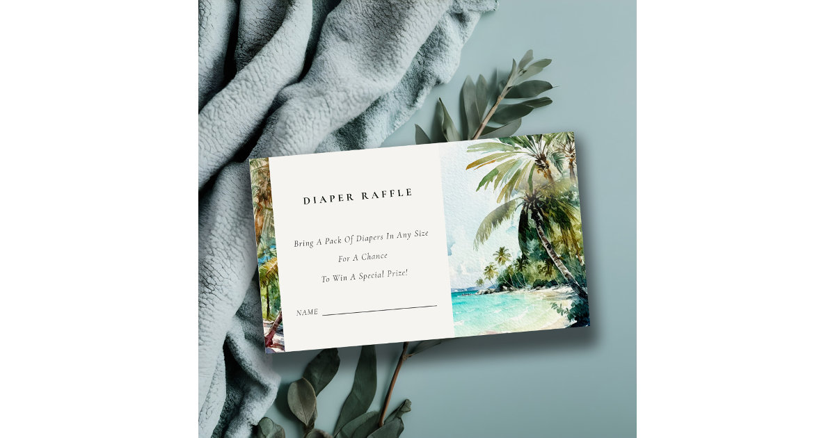 Tropical Beach Palm Tree Diaper Raffle Baby Shower Enclosure Card | Zazzle