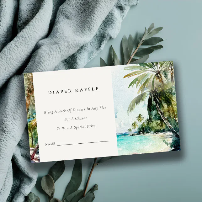 Tropical Beach Palm Tree Diaper Raffle Baby Shower Enclosure Card | Zazzle