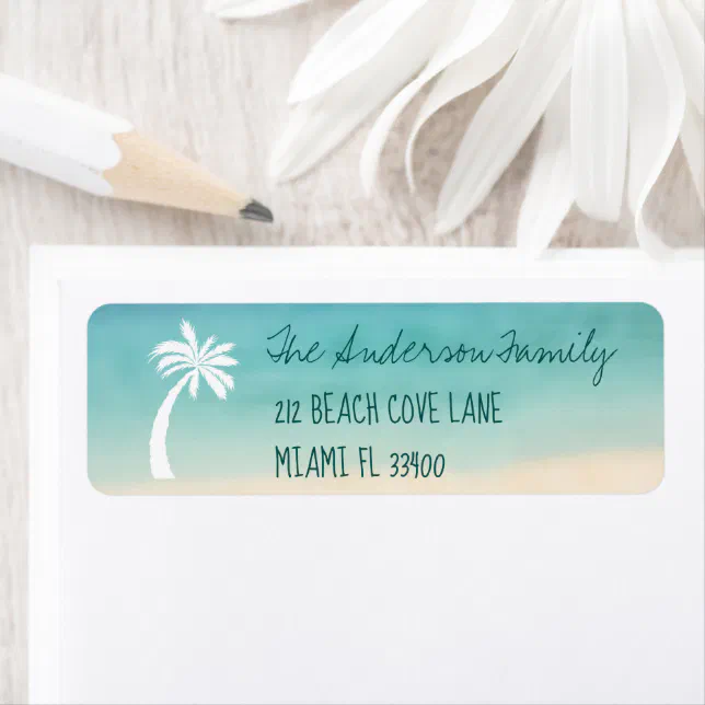 Tropical Beach Palm Tree Handwriting Typography Label | Zazzle