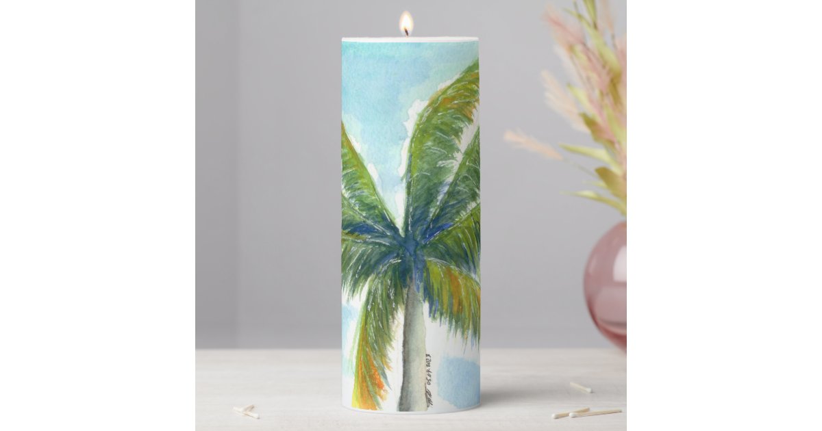 Tropical Beach palm tree on a sunny day Pillar Candle | Zazzle