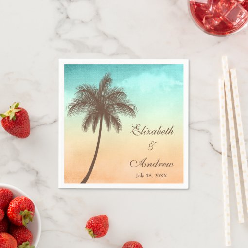 Tropical Beach Palm Tree Personalized Wedding Napkins | Zazzle