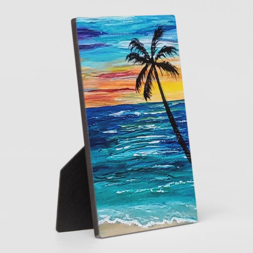 Tropical beach palm tree plaque art | Zazzle