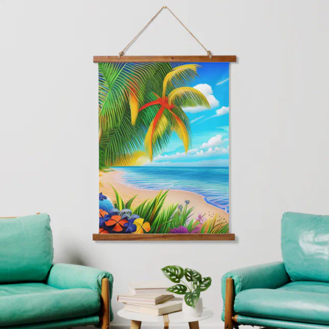 Tropical Beach Palm Tree Scene Hanging Tapestry | Zazzle