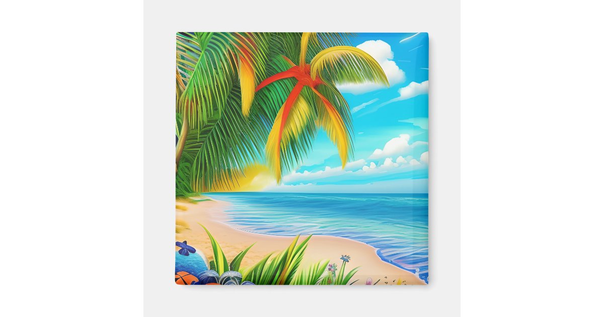 Tropical Beach Palm Tree Scene Magnet | Zazzle