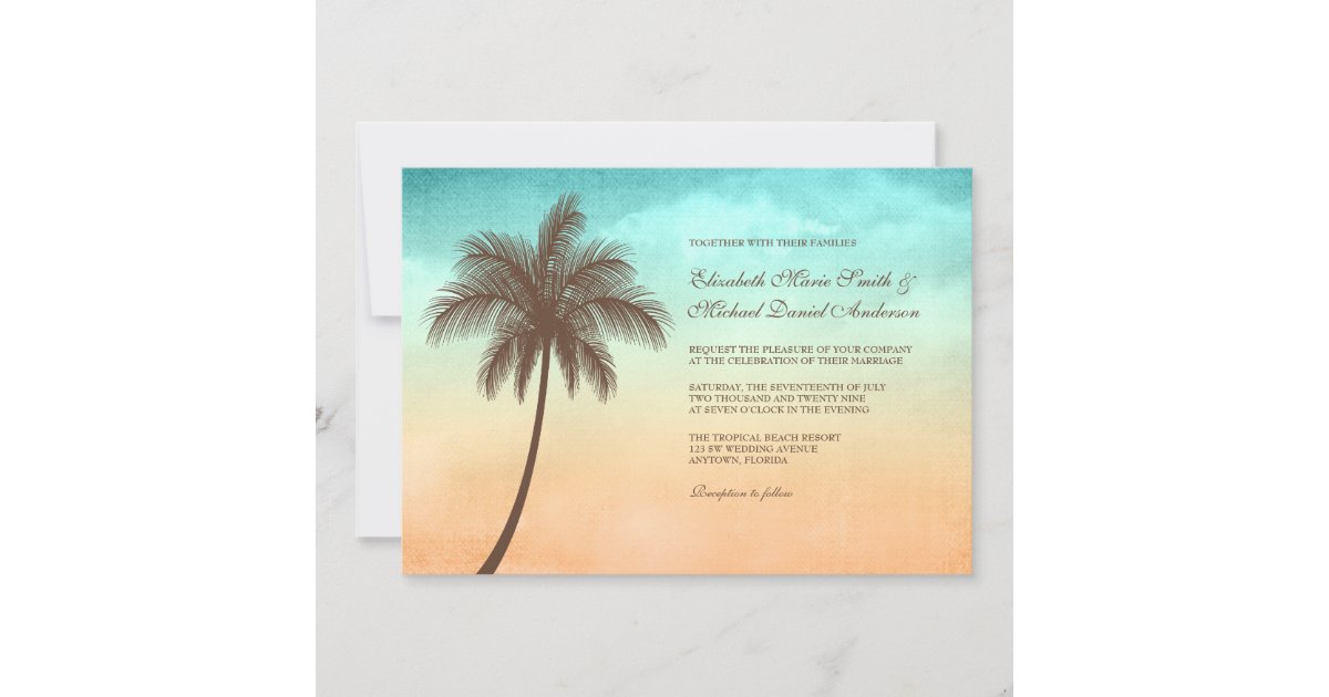 Tropical Beach Palm Tree Wedding Invitations | Zazzle