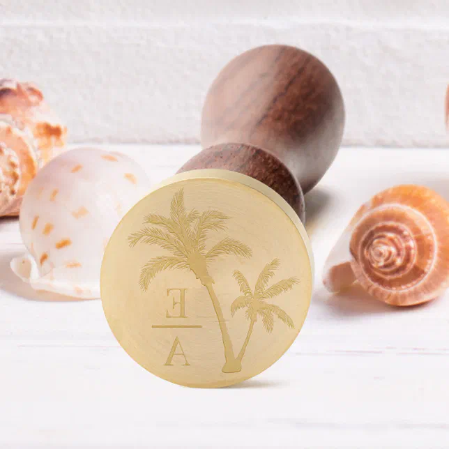 Tropical Beach Palm Tree Wedding Monogram Wax Seal Stamp | Zazzle