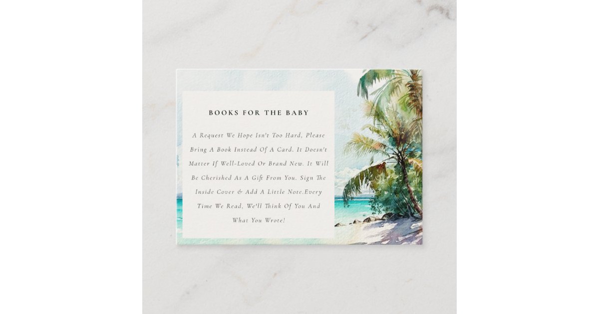 Tropical Beach Palm Trees Books For Baby Shower Enclosure Card | Zazzle