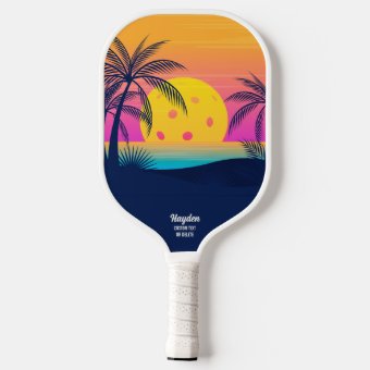 Tropical Beach Palm Trees Pickleball Sun Custom Pickleball Paddle | Zazzle