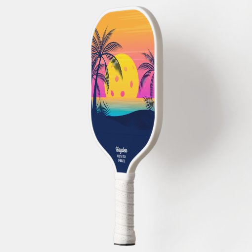 Tropical Beach Palm Trees Pickleball Sun Custom Pickleball Paddle | Zazzle