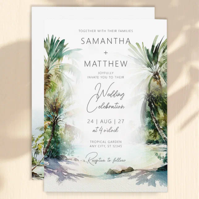 Tropical Beach Palm Trees Wedding Invitation | Zazzle