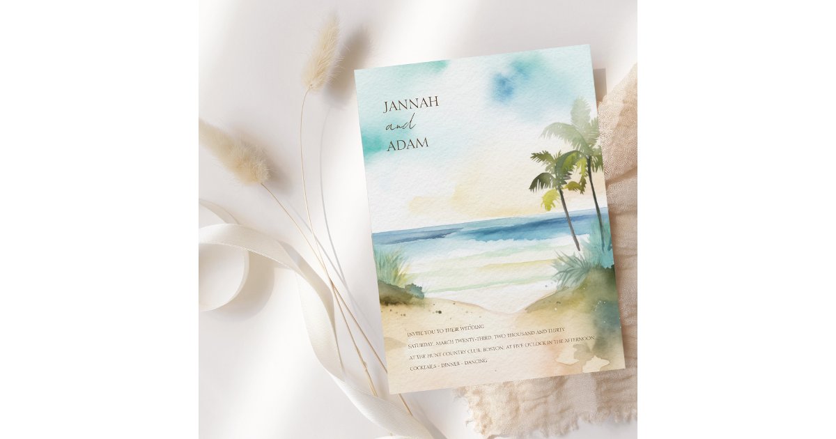 Tropical Beach Palm Trees Wedding Invitation | Zazzle