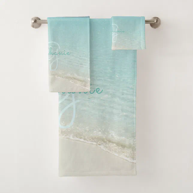 Tropical Beach Paradise Monogram Elegant Palm Tree Bath Towel Set | Zazzle