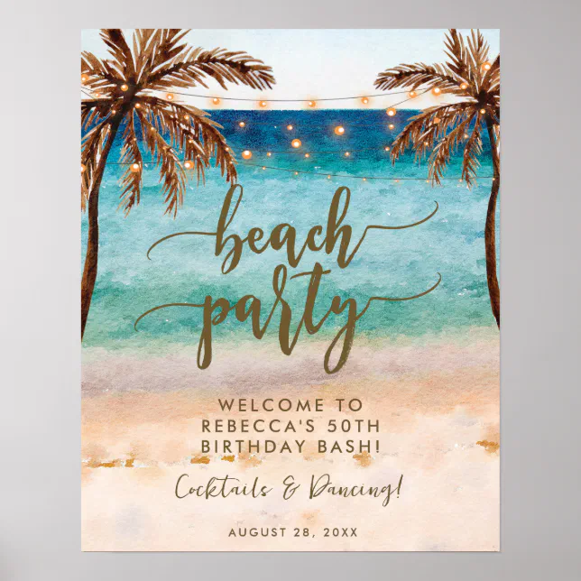 tropical beach party welcome sign poster | Zazzle