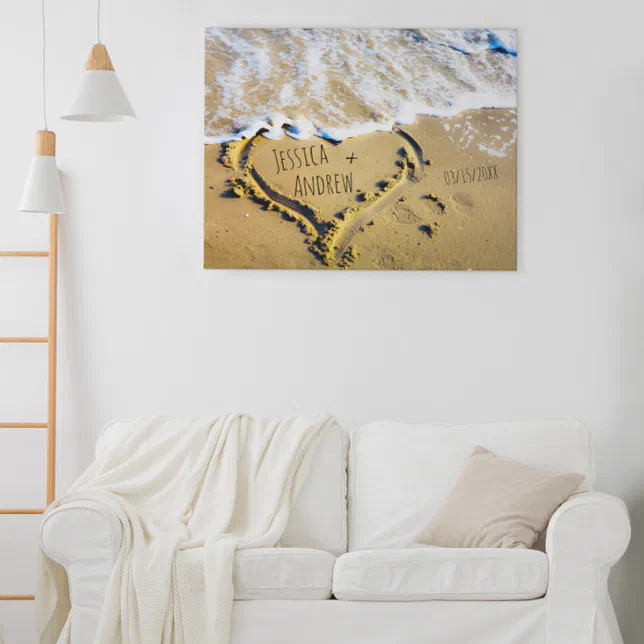 Tropical Beach Personalized Names in the Sand Canvas Print | Zazzle