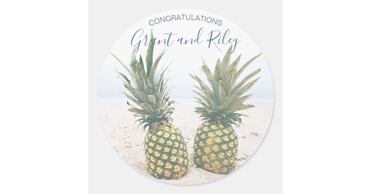 Tropical Beach Pineapple Classic Round Sticker | Zazzle
