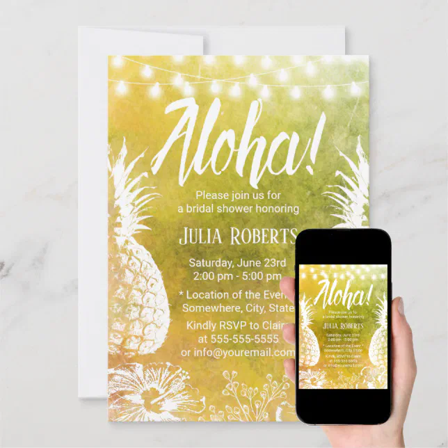 Tropical Beach Pineapple Watercolor Bridal Shower Invitation | Zazzle