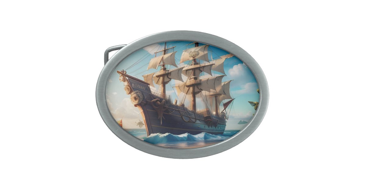 Tropical Beach Pirate Ship Belt Buckle | Zazzle