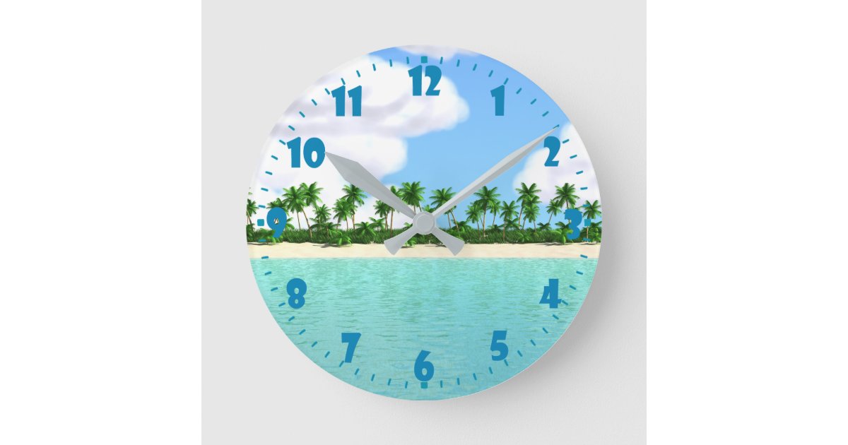 Tropical Beach Round Clock | Zazzle