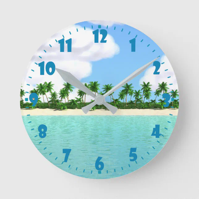 Tropical Beach Round Clock | Zazzle