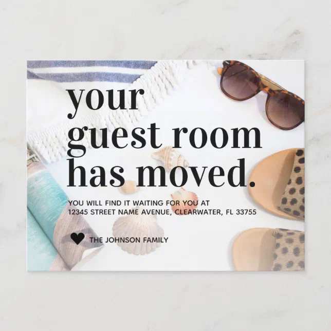 Tropical Beach Sand New Address Guest Room Moving Announcement Postcard ...