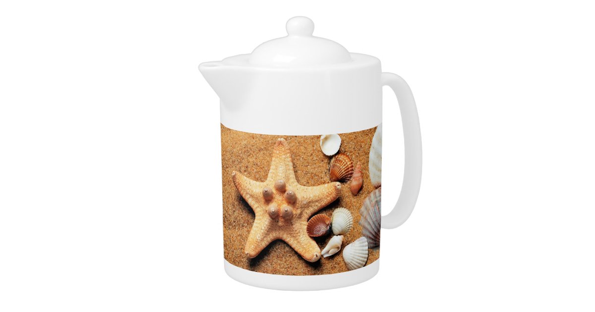 Tropical Beach Sand Seashells Teapot | Zazzle