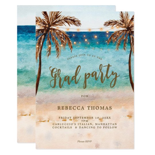tropical beach scene graduation party invitation | Zazzle.com