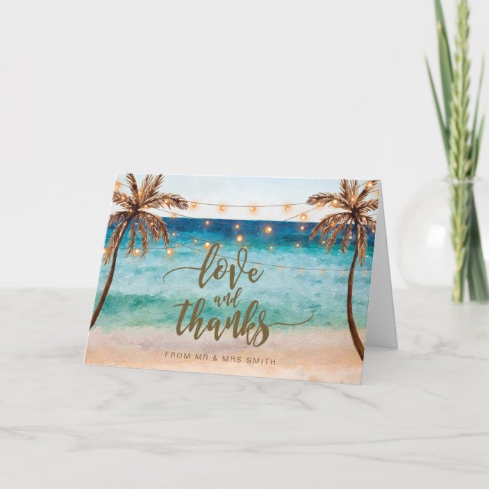 tropical beach scene love and thanks thank you card | Zazzle.com