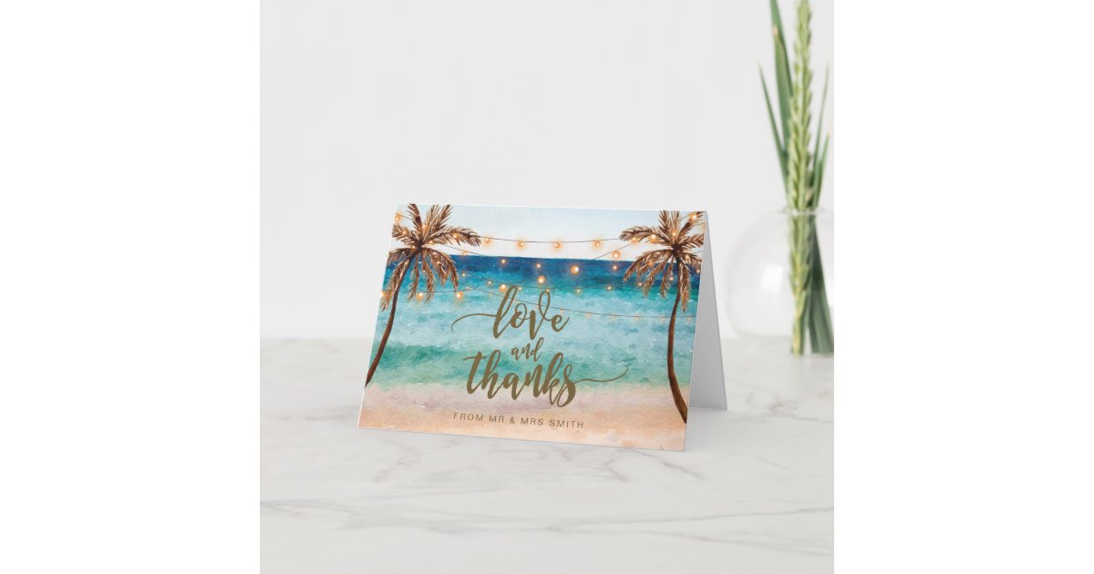 tropical beach scene love and thanks thank you card | Zazzle