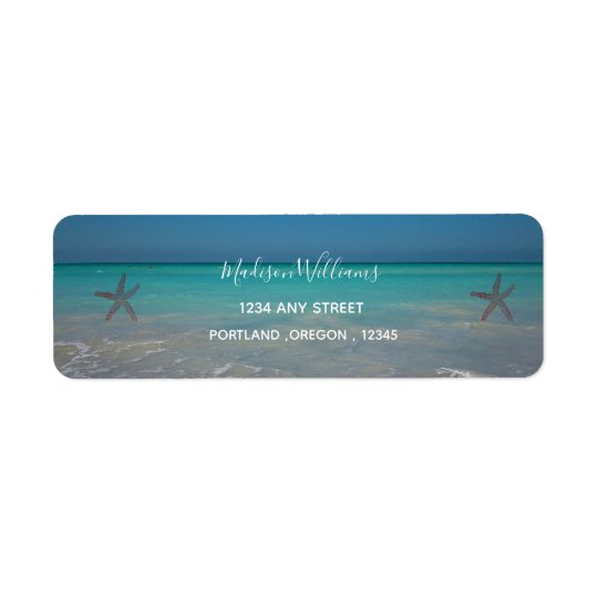 Tropical Beach Scene White Sands Modern Wedding Label | Zazzle.com