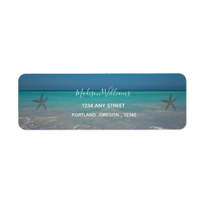 Tropical Beach Scene White Sands Modern Wedding Label | Zazzle.com