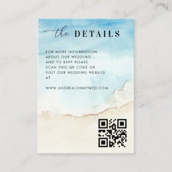 Tropical Beach Sea Ocean QR Code Details Wedding Enclosure Card | Zazzle