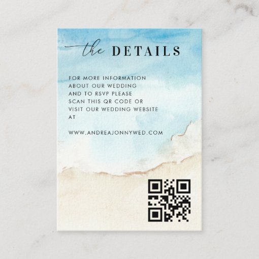 Tropical Beach Sea Ocean QR Code Details Wedding Enclosure Card | Zazzle