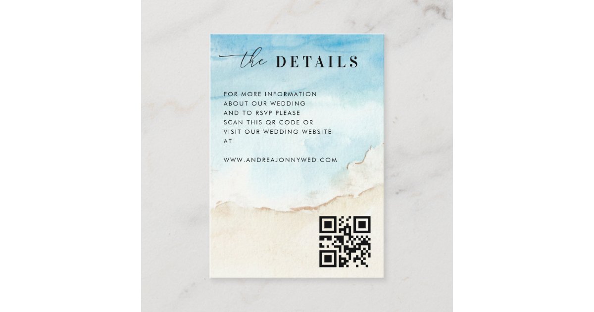 Tropical Beach Sea Ocean QR Code Details Wedding Enclosure Card | Zazzle