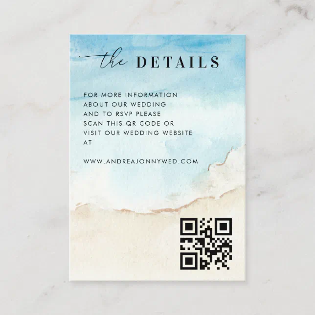 Tropical Beach Sea Ocean QR Code Details Wedding Enclosure Card | Zazzle