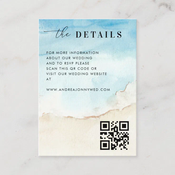 Tropical Beach Sea Ocean QR Code Details Wedding Enclosure Card | Zazzle