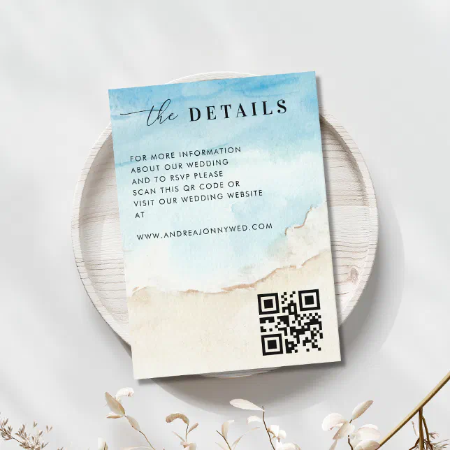 Tropical Beach Sea Ocean QR Code Details Wedding Enclosure Card | Zazzle