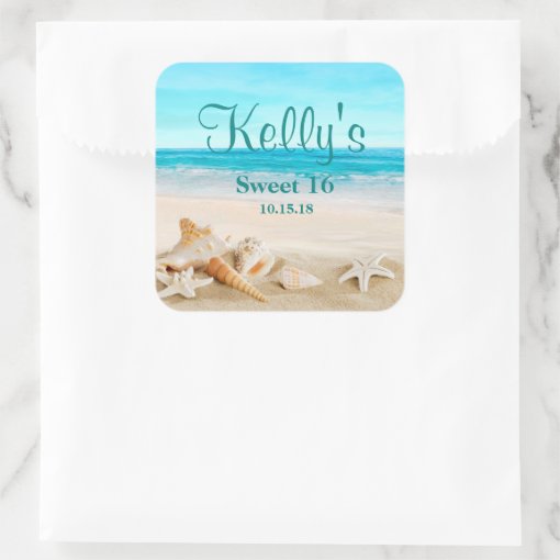 Tropical Beach Sea Shell Sweet 16 Favor Labels | Zazzle