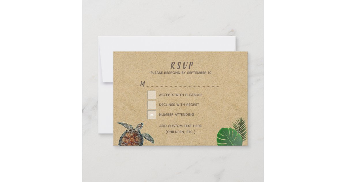 Tropical Beach Sea Turtle Wedding RSVP Card | Zazzle