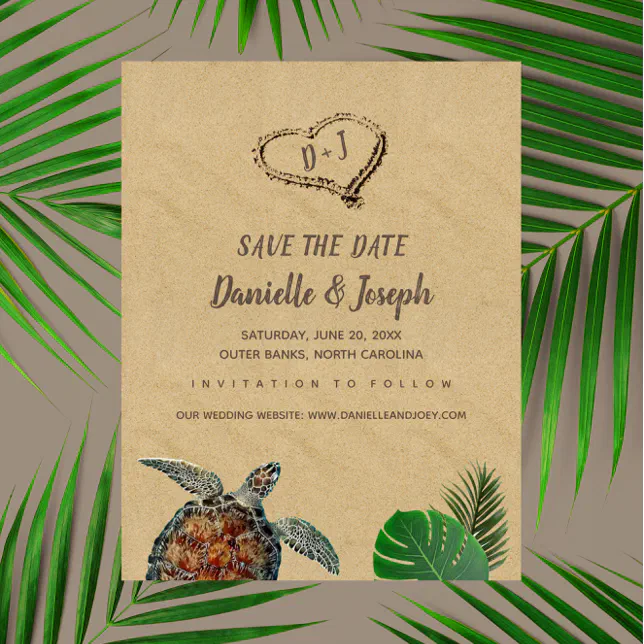 Tropical Beach Sea Turtle Wedding Save the Date | Zazzle