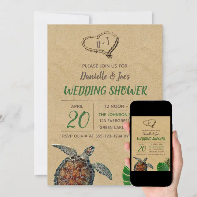 Tropical Beach Sea Turtle Wedding Shower Invitation | Zazzle