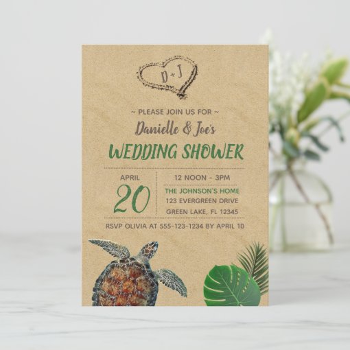 Tropical Beach Sea Turtle Wedding Shower Invitation | Zazzle