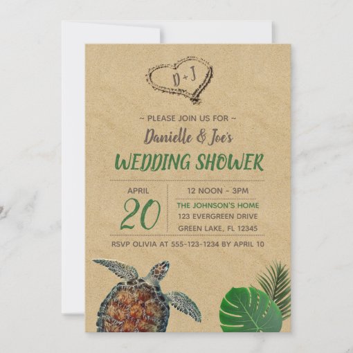 Tropical Beach Sea Turtle Wedding Shower Invitation | Zazzle
